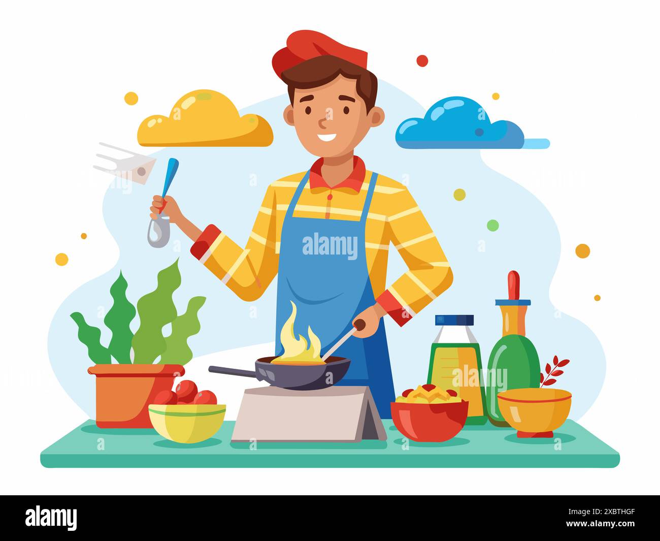 Young man preparing ingredients Stock Vector Images - Alamy