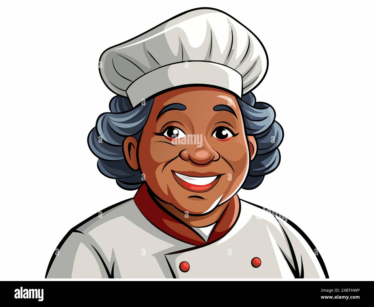 Elderly African American female chef wearing a white hat and chef ...