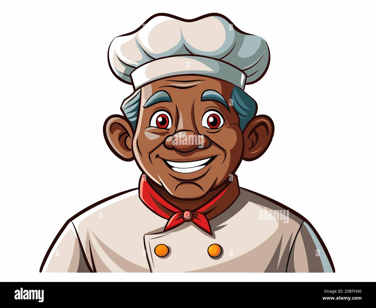 Elderly African American male chef wearing a white hat and chef uniform ...