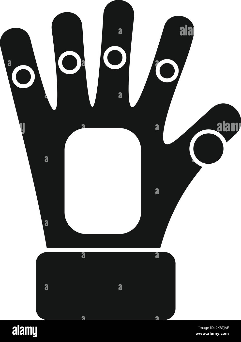 Black and white image of a human hand with sensors, representing ...