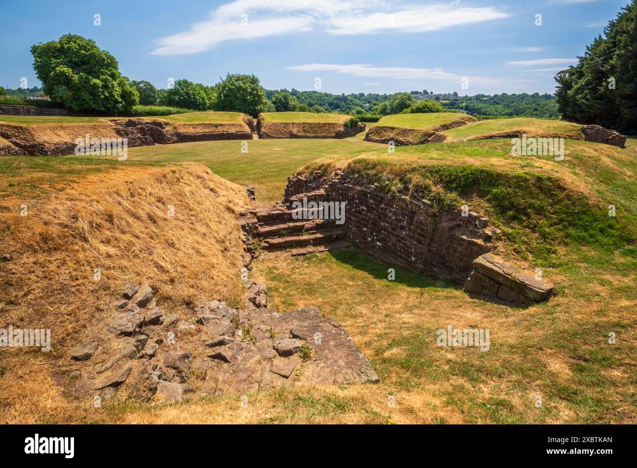 A spectators entrance to the Roman Amphitheatre at Caerleon, Wales ...