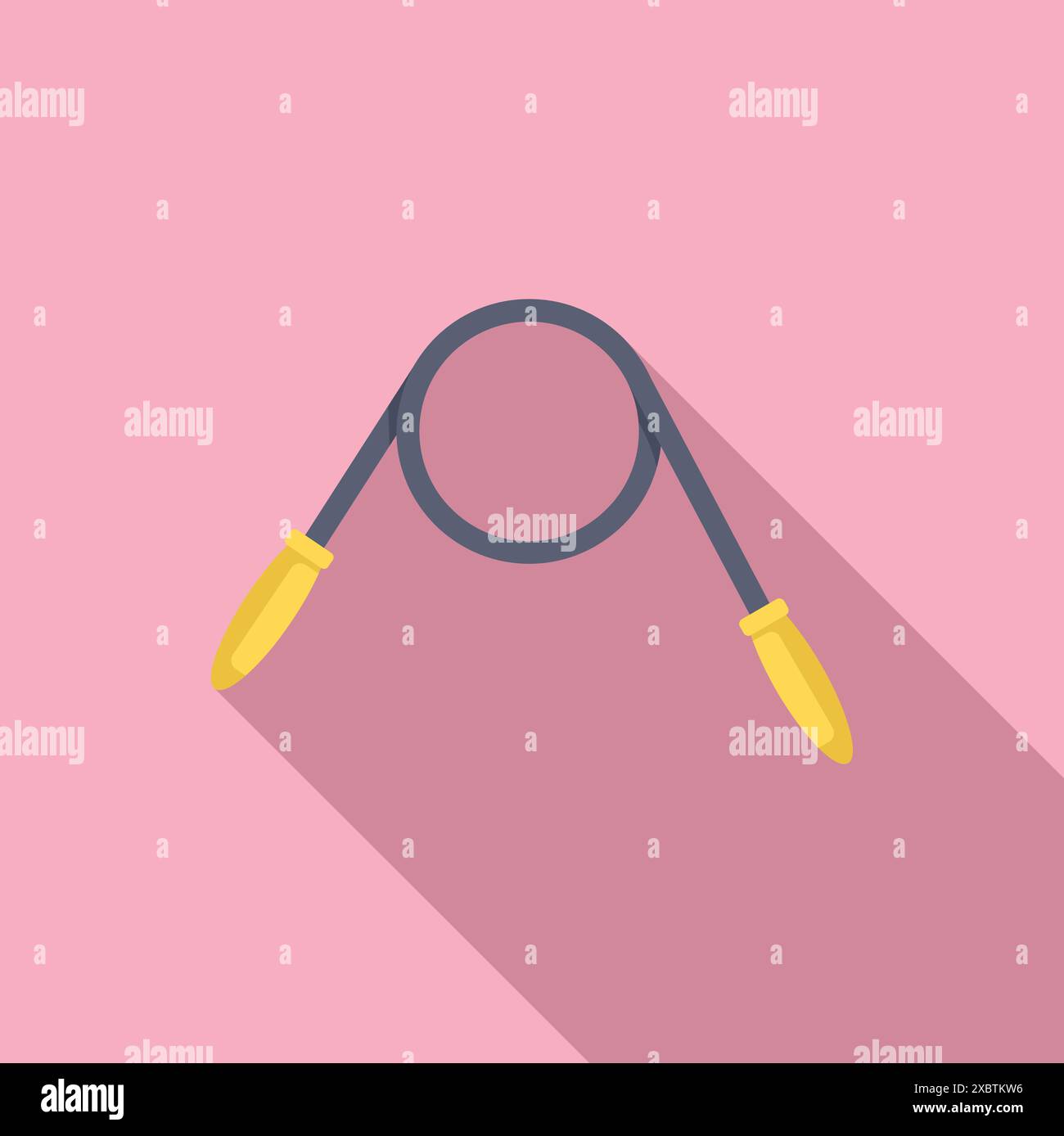 Skipping rope is lying on a pink background, casting a long shadow ...