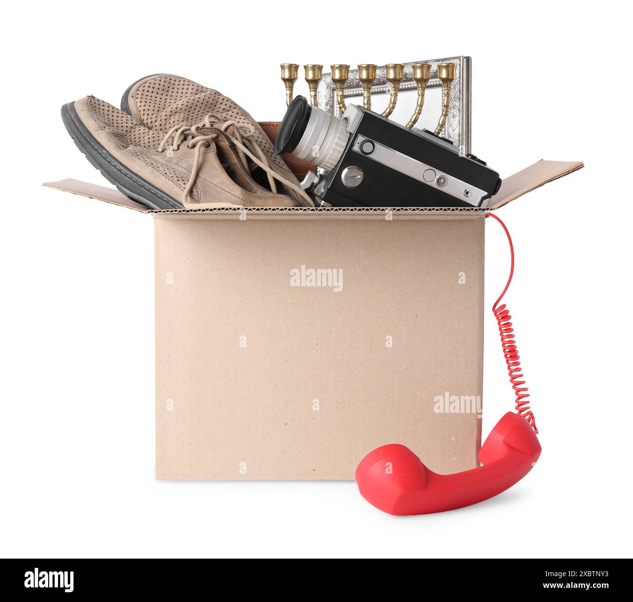 Box with unwanted stuff isolated on white Stock Photo - Alamy