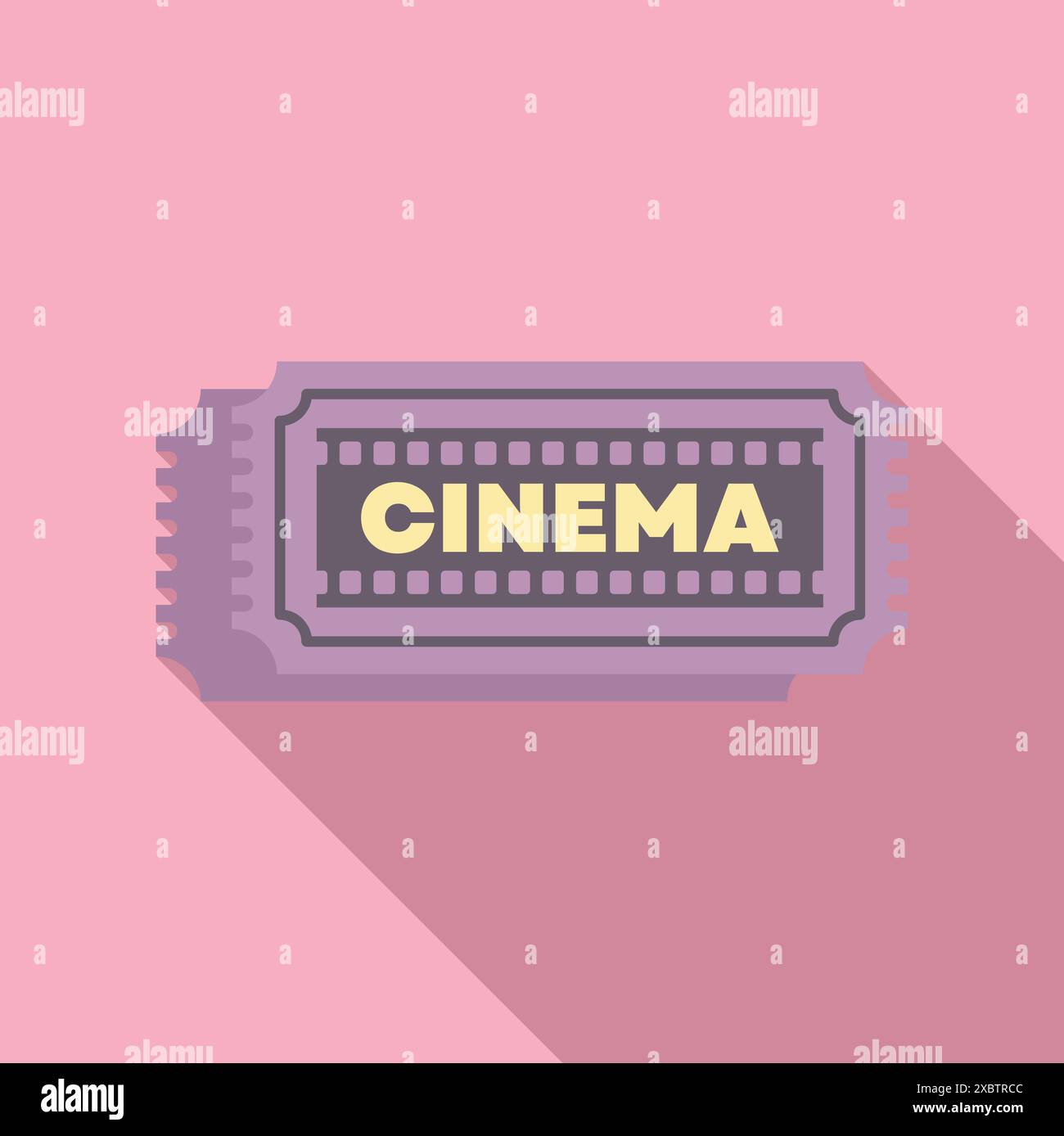 Cinema ticket is lying on a pink background, casting a long shadow ...
