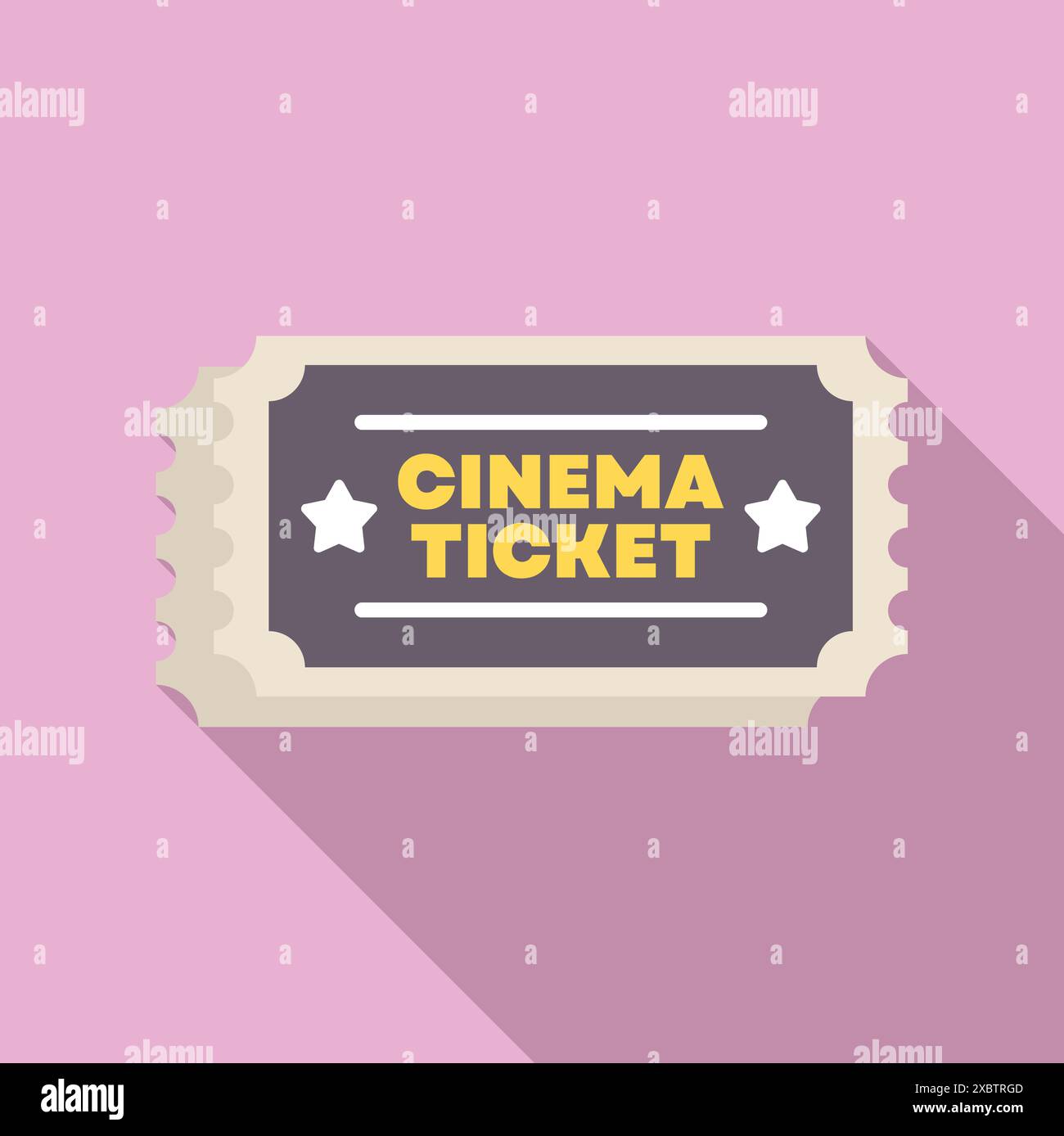 Cinema ticket is lying on a pink background, casting a long shadow ...