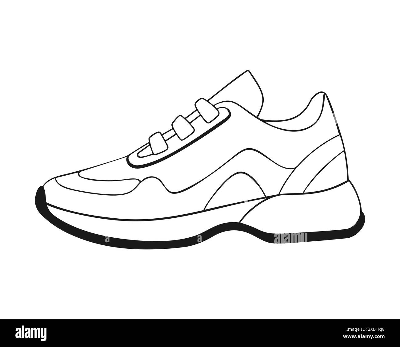 Sneakers hand drawn doodling, contour sketch isolated on white ...
