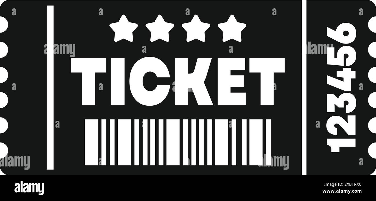 Black ticket with five stars rating, barcode and numbers is isolated on ...