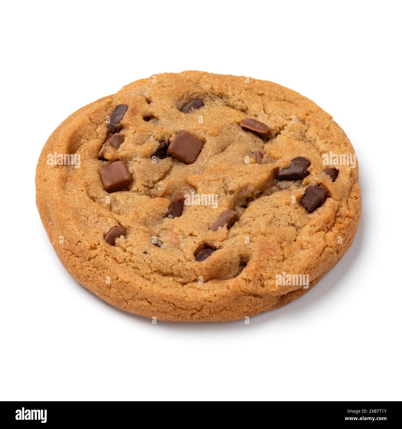 Single homemade sweet American chocolate chip cookie isolated on white ...