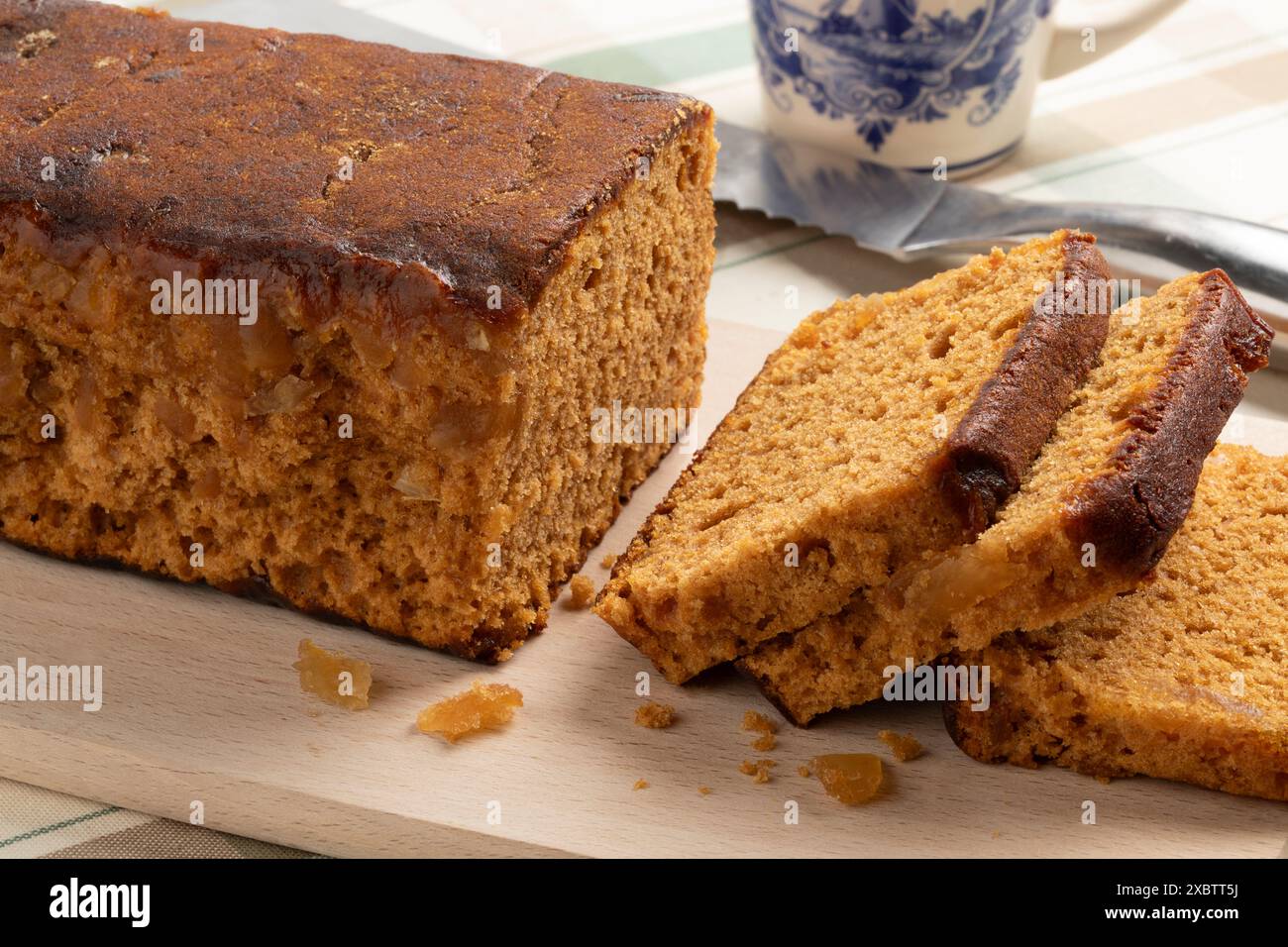 Traditional sweet Dutch ginger breakfast cake, ontbijtkoek, and slices ...