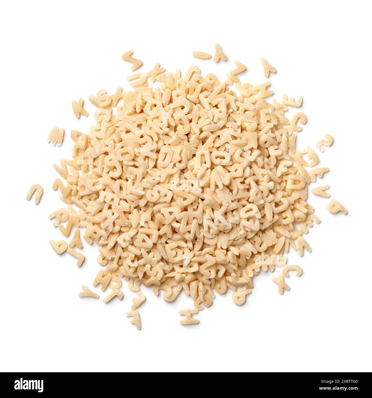 Heap of uncooked alphabets pasta isolated on white background close up ...