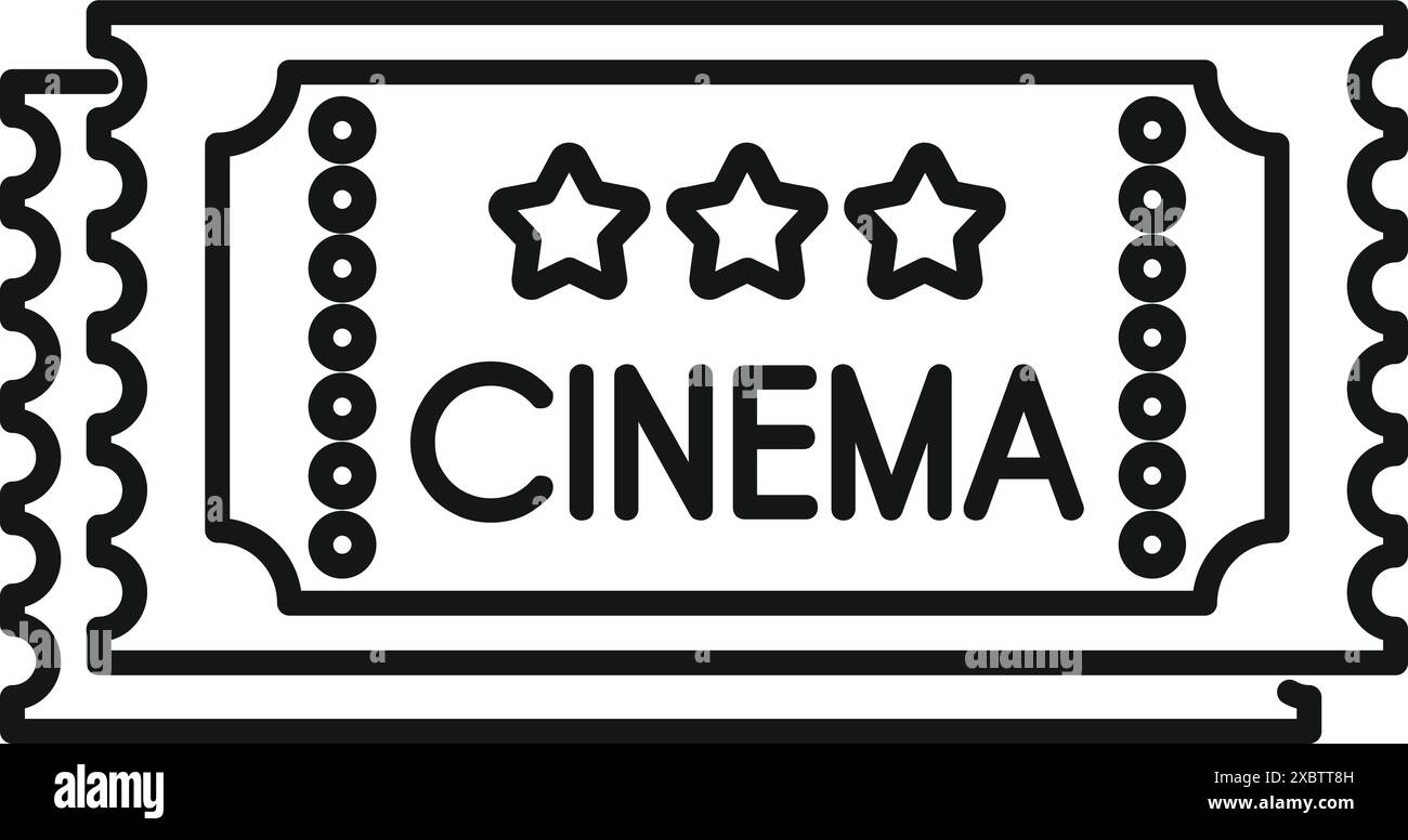 Simple line art illustration of a cinema ticket, showing three stars ...