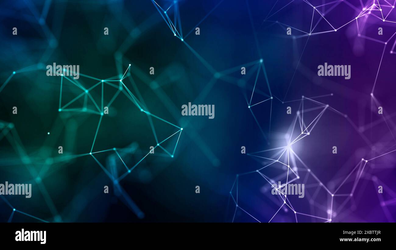 Abstract network connections with glowing points and lines on a dark blue and purple gradient ...