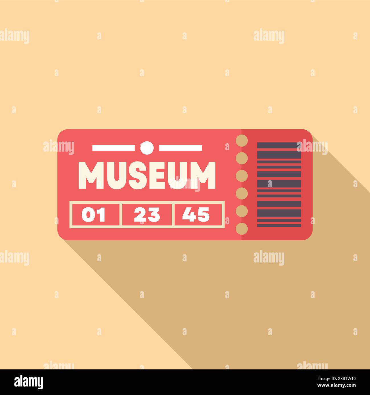 Simple illustration of a red museum ticket allowing access to cultural and historical exhibits ...