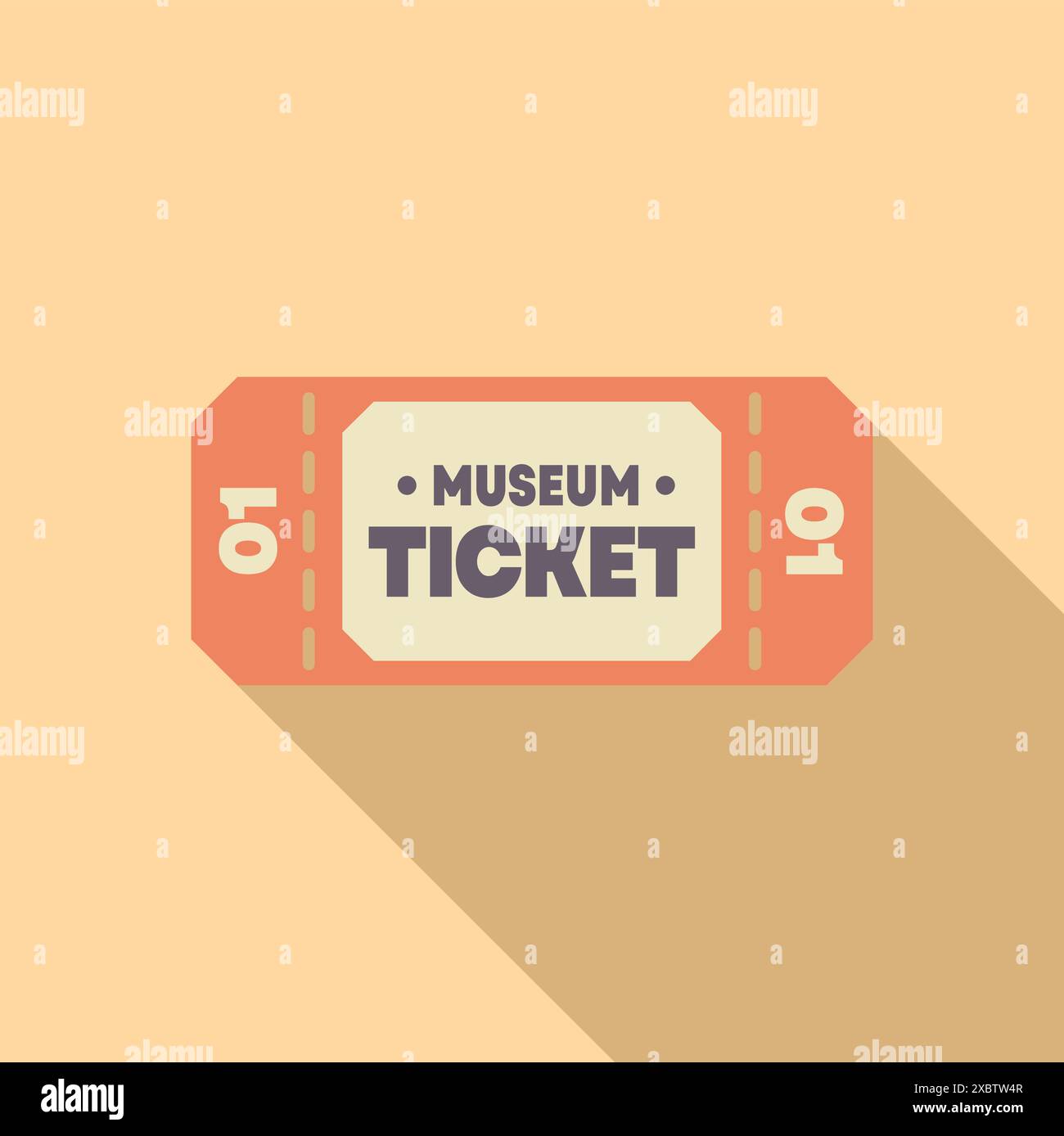 Simple museum ticket is laying on a solid background, casting a long ...