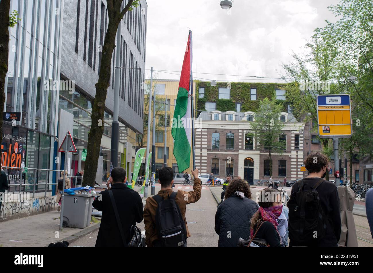 A Small Group Free Palestine Protesters Block Road At Amsterdam The ...