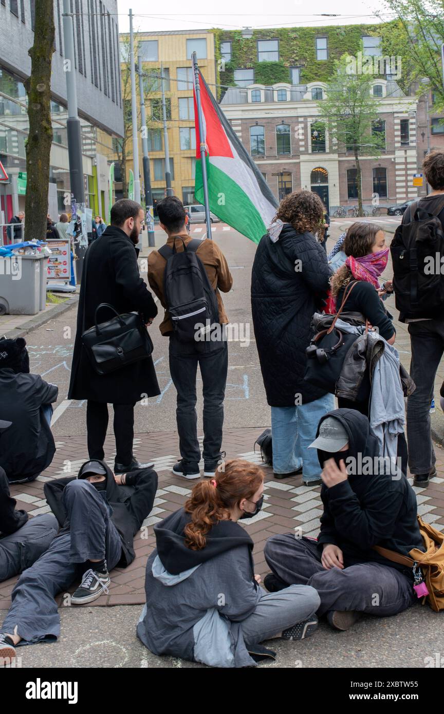 A Small Group Free Palestine Protesters Block Road At Amsterdam The ...