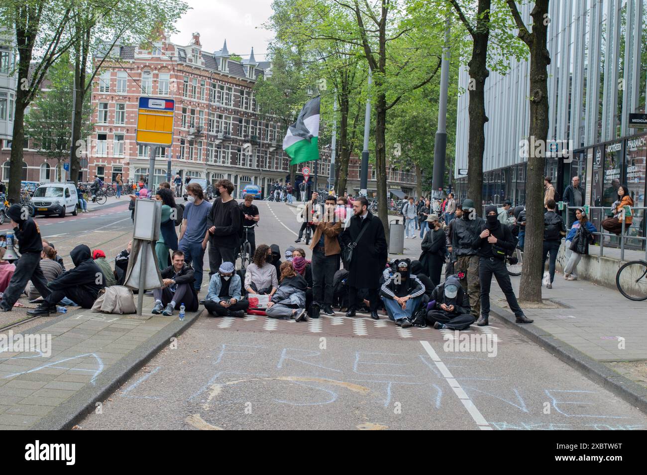 A Small Group Free Palestine Protesters Block Road At Amsterdam The ...