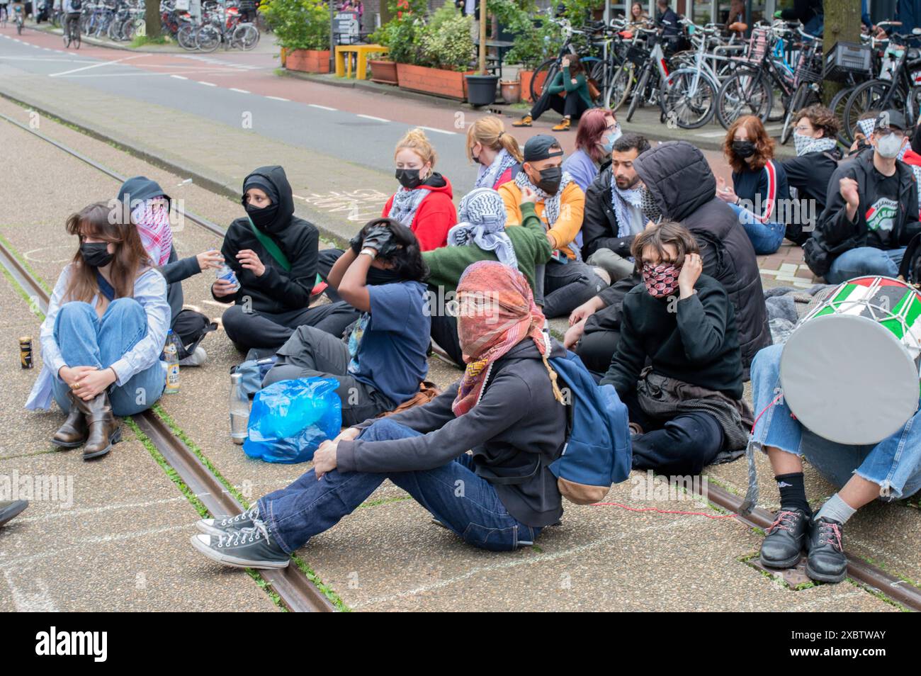 A Small Group Free Palestine Protesters Block Road At Amsterdam The ...