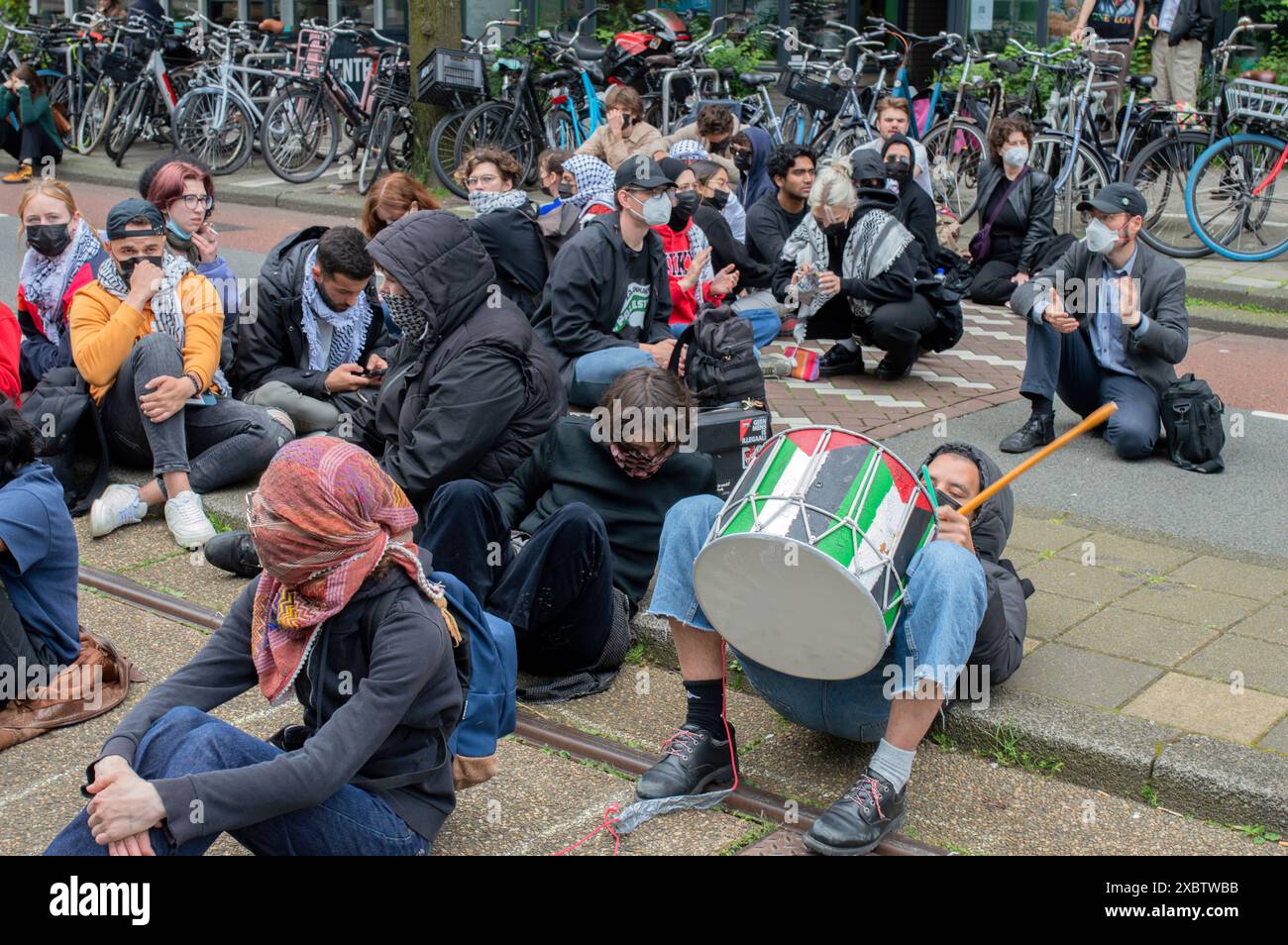 A Small Group Free Palestine Protesters Block Road At Amsterdam The ...