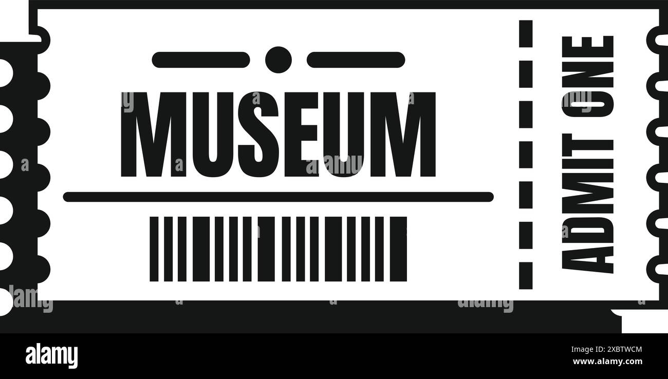 Simple black and white icon of a museum ticket showing a barcode for ...