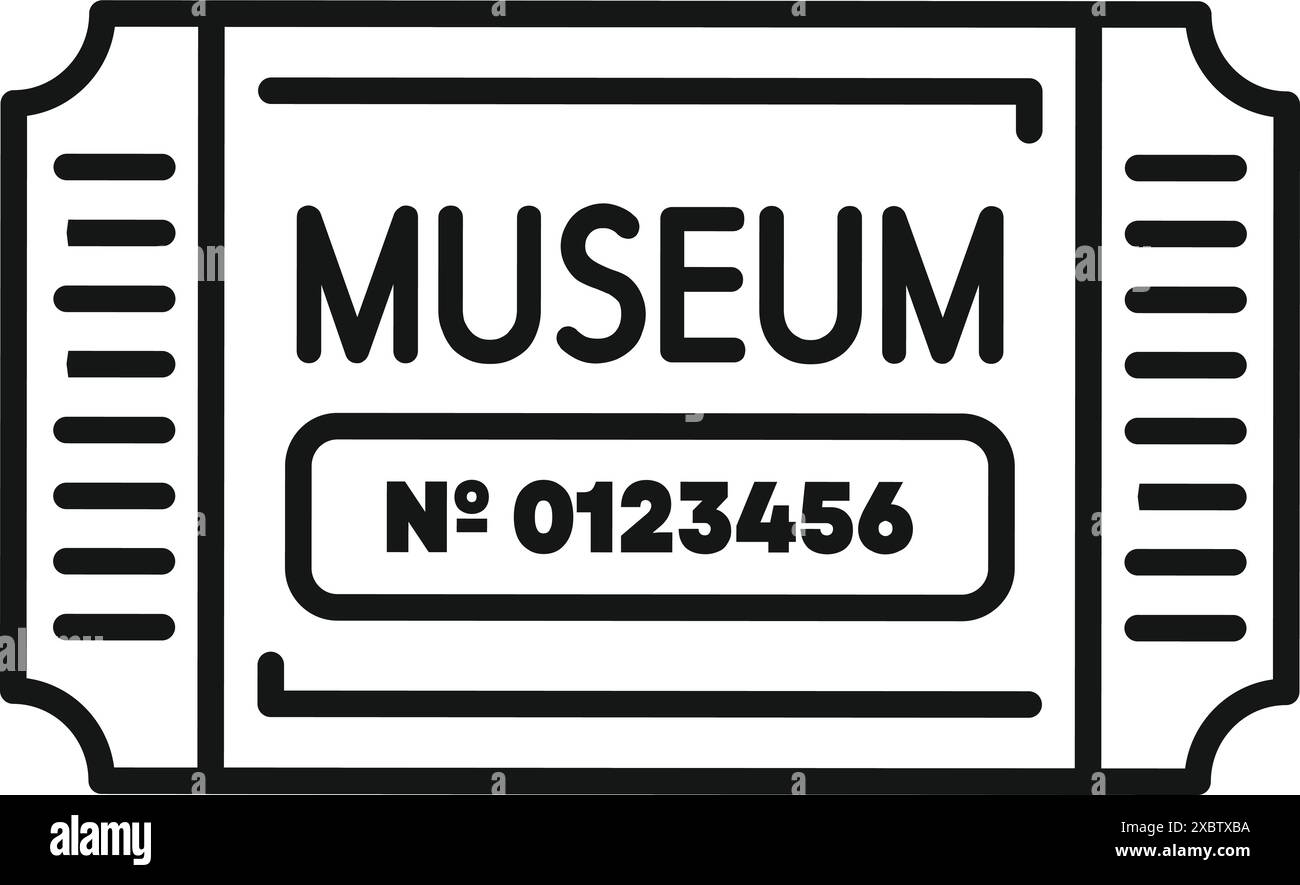 Simple line art of a museum ticket granting access to cultural exhibits ...