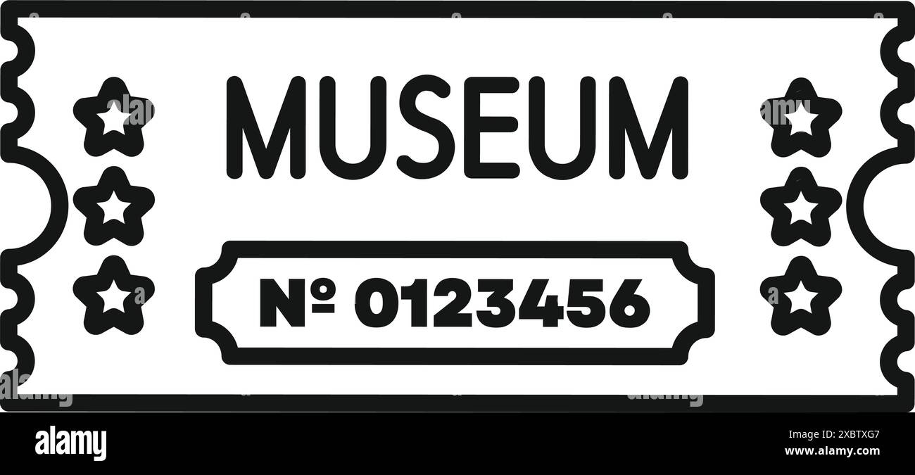 Simple line art icon of a museum entry ticket permitting access for ...
