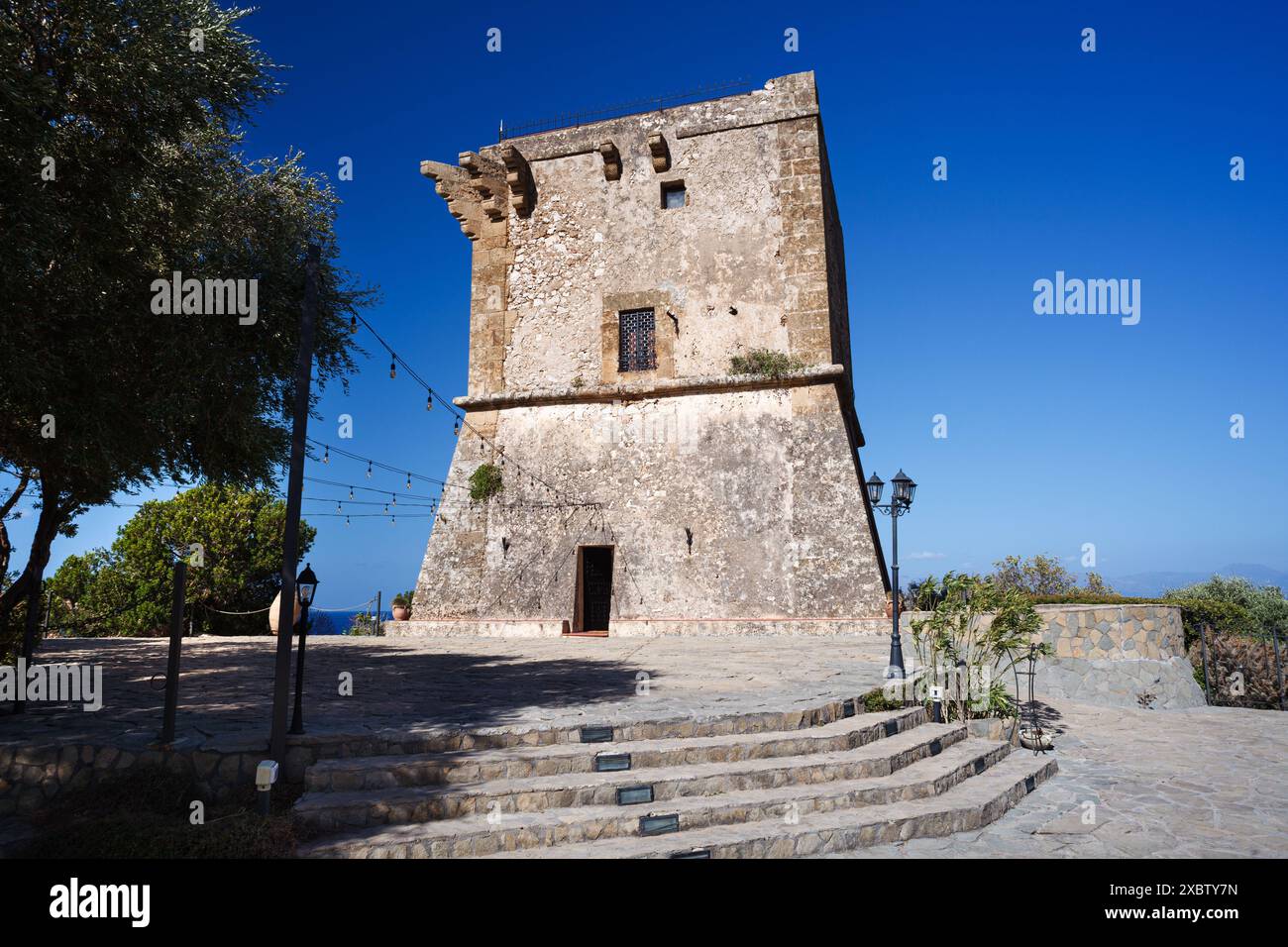 The watch tower Doria or Scopello tower at the north coast of Sicily is ...