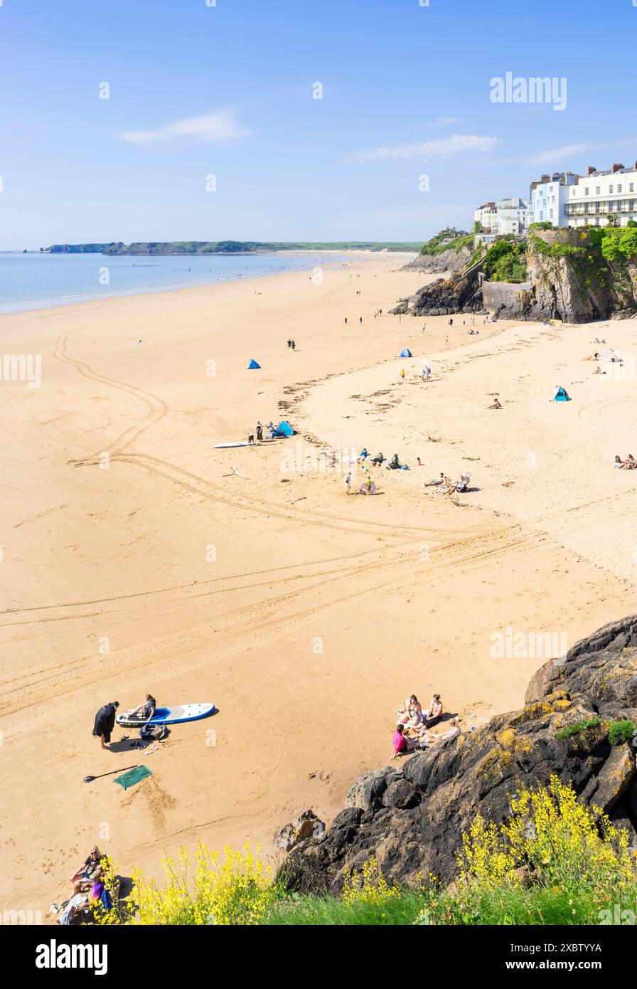 Tenby Castle Beach and the long Tenby South beach Hotels on the ...