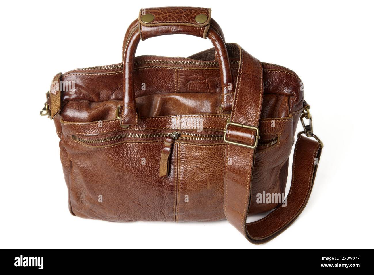 Vintage rough cowhide leather briefcase isolated on a white background ...