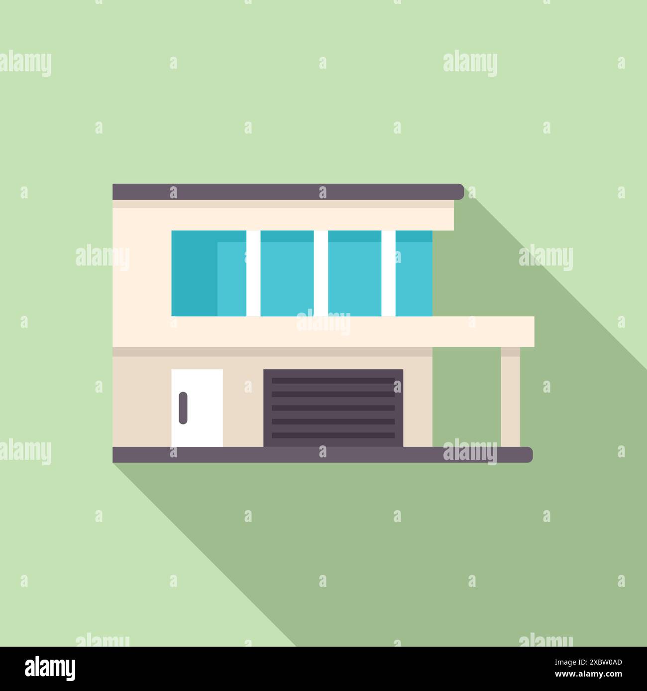 Modern house with big windows and a garage is standing in warm sunlight ...