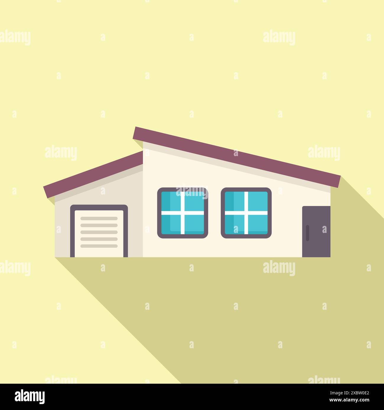 Modern suburban house with a garage and a sloping roof is casting a ...