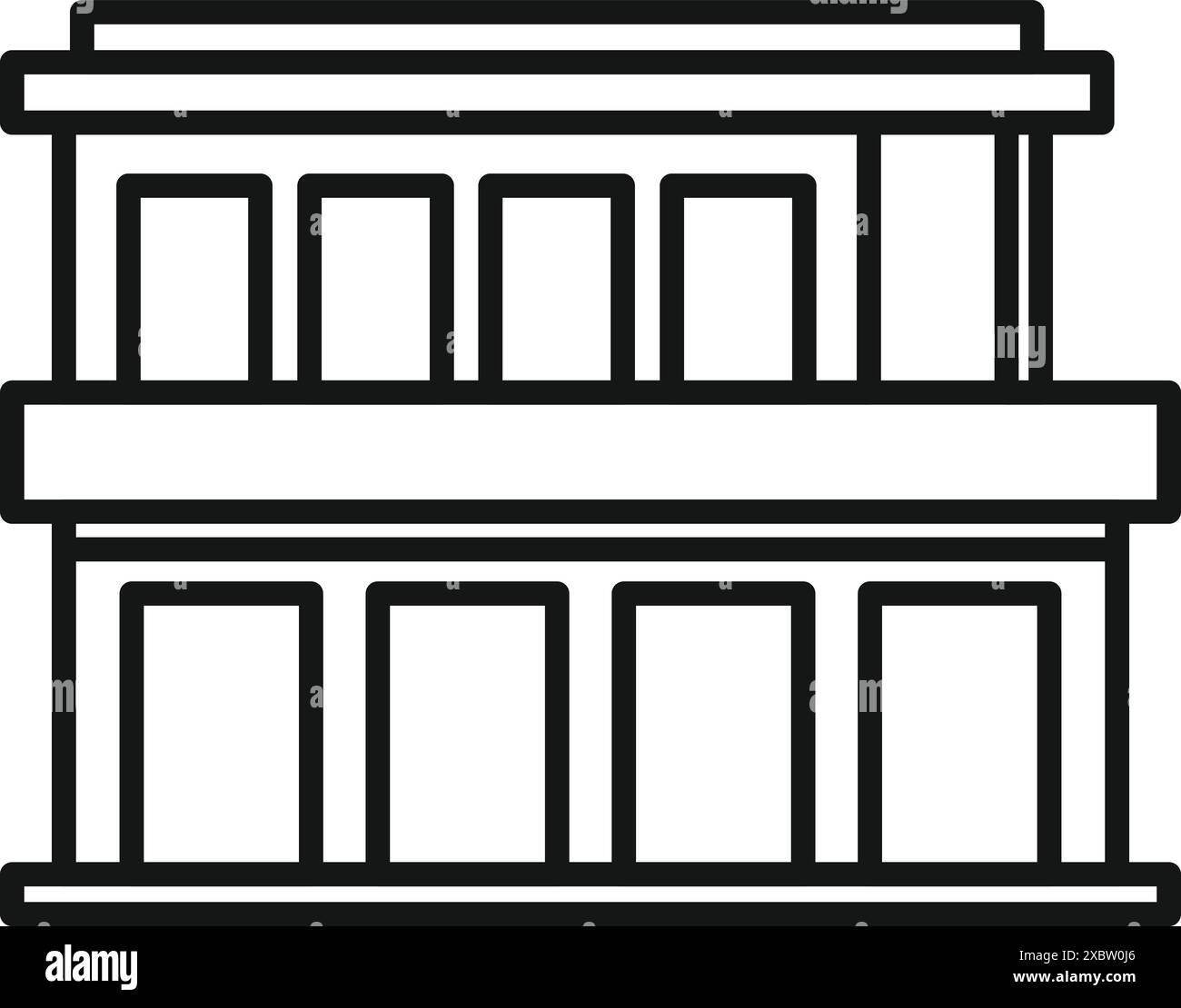 Simple line art icon of a modern two story building, featuring large ...