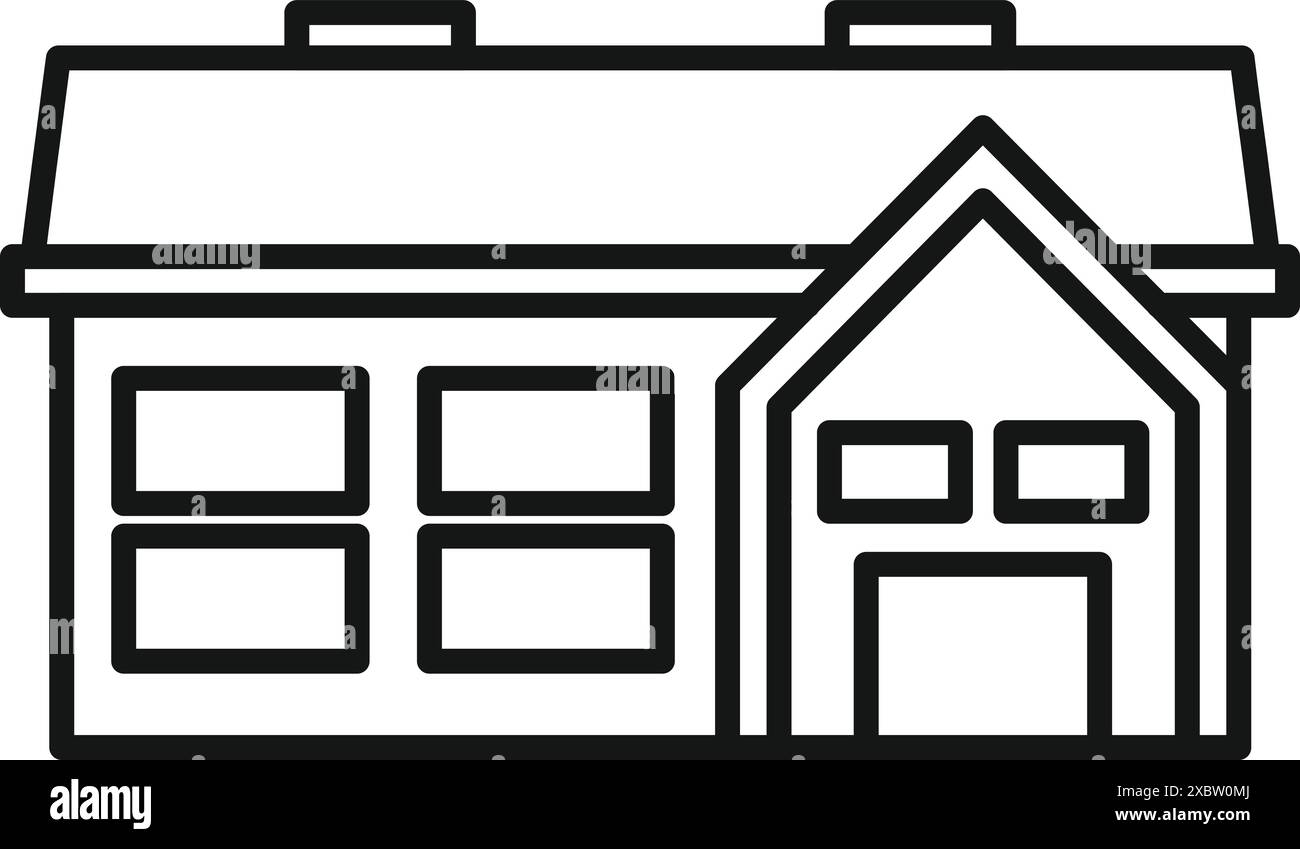 Line drawing of a storage building with multiple units and a pitched ...