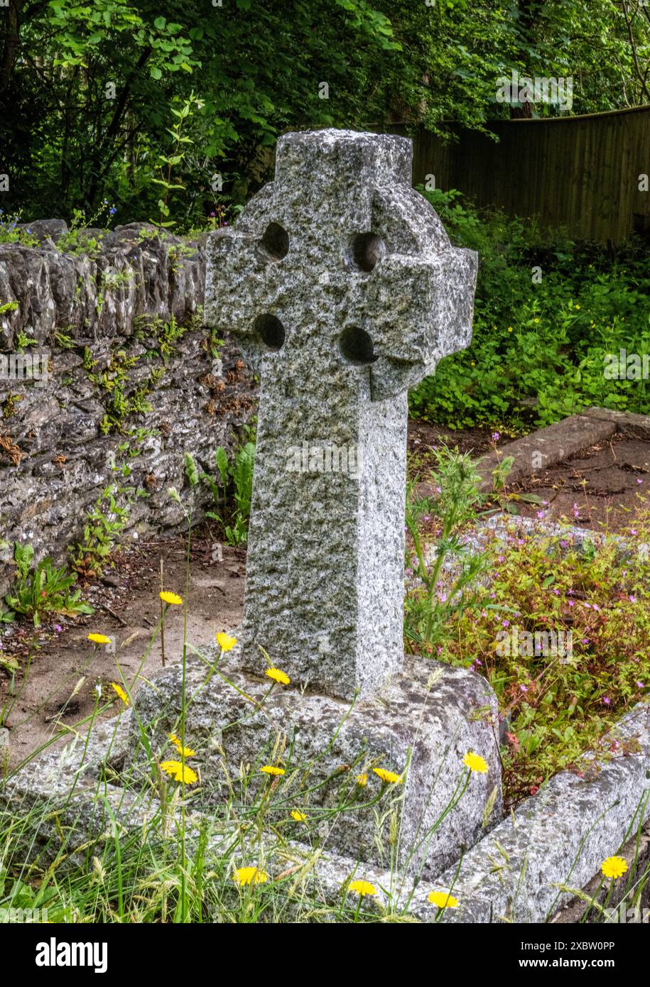 A modern, Celtic cross,St Lucia church,Lampeter SA48 7LA Stock Photo ...