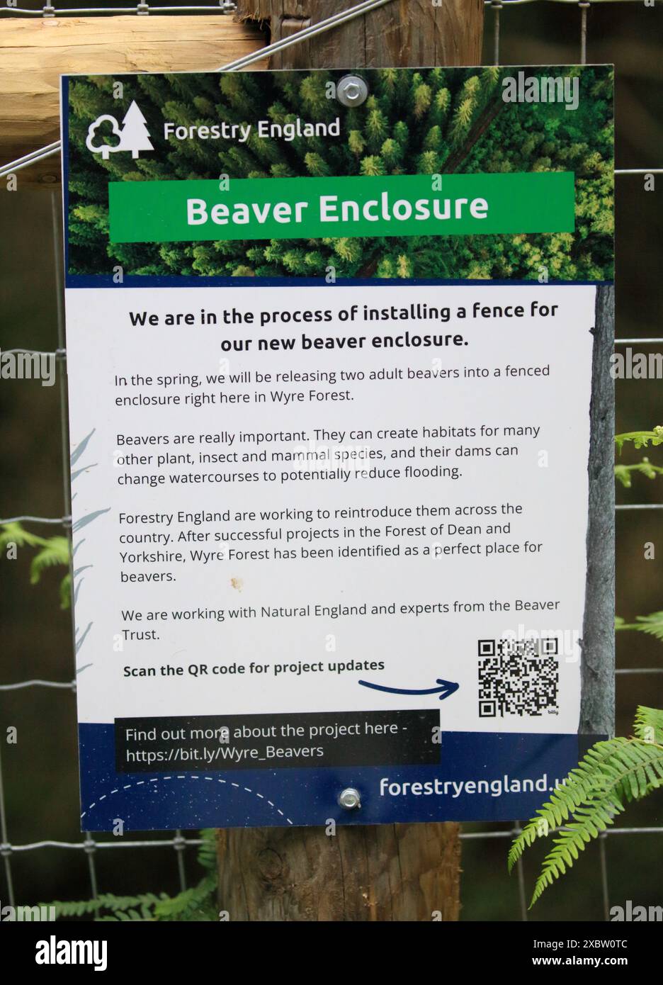 Information signs on the Beaver enclosure in the Wyre forest ...