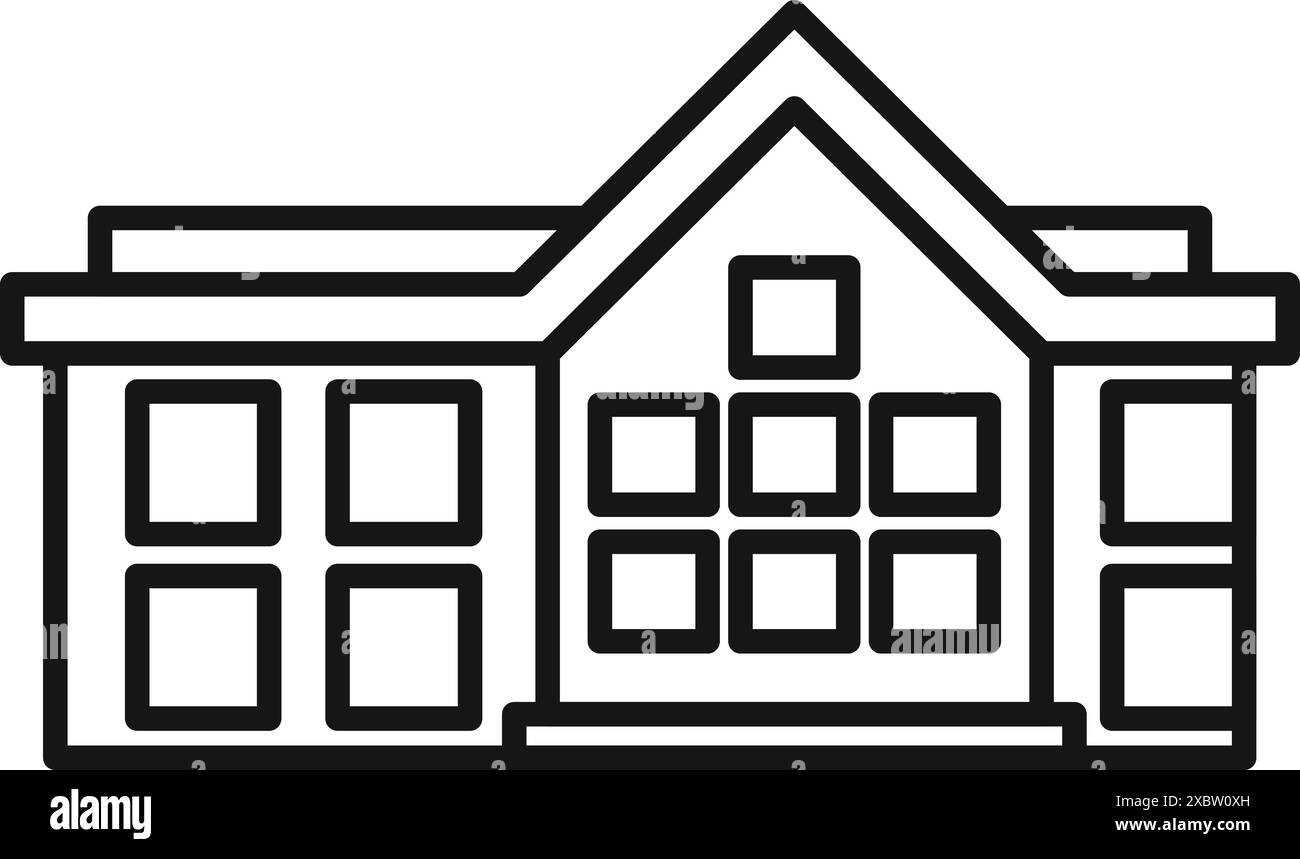 Simple line drawing of a large contemporary house with multiple windows ...