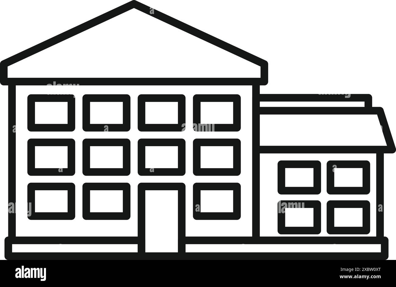 Simple line drawing of a multi story building facade, suggesting an ...