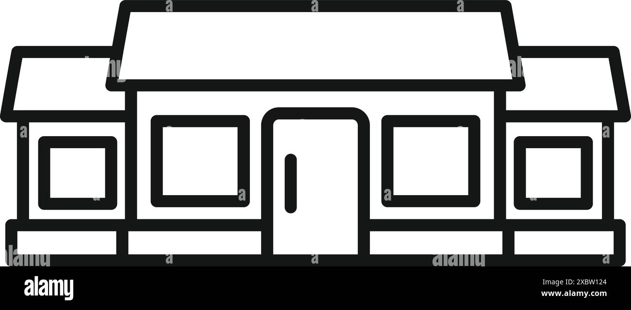 Simple line drawing of a small business building with large windows ...