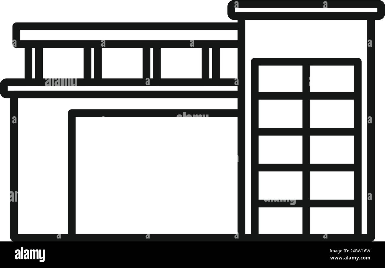 Simple line drawing of a modern house building facade with garage door ...