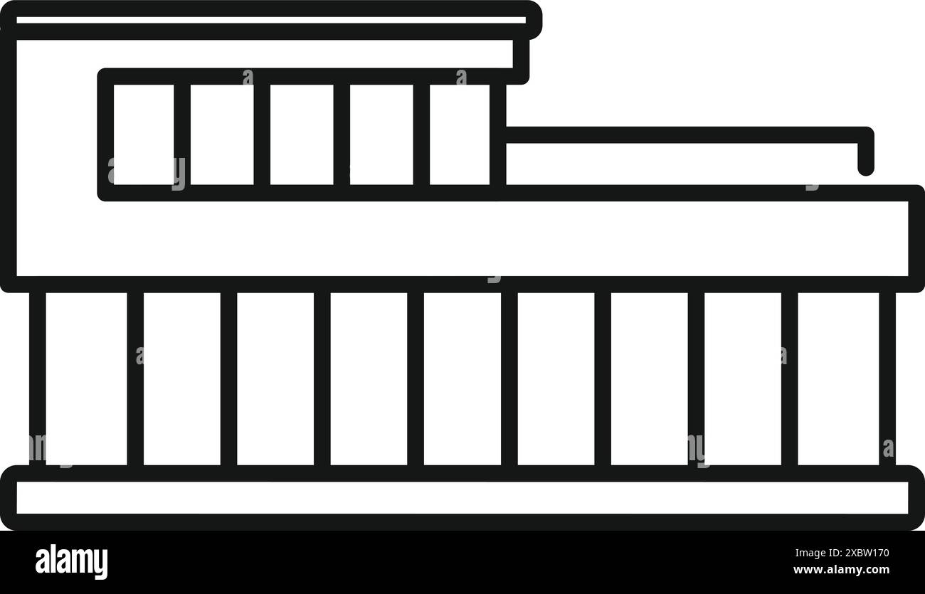 Simple black line illustration of a modern house with a balcony held up ...