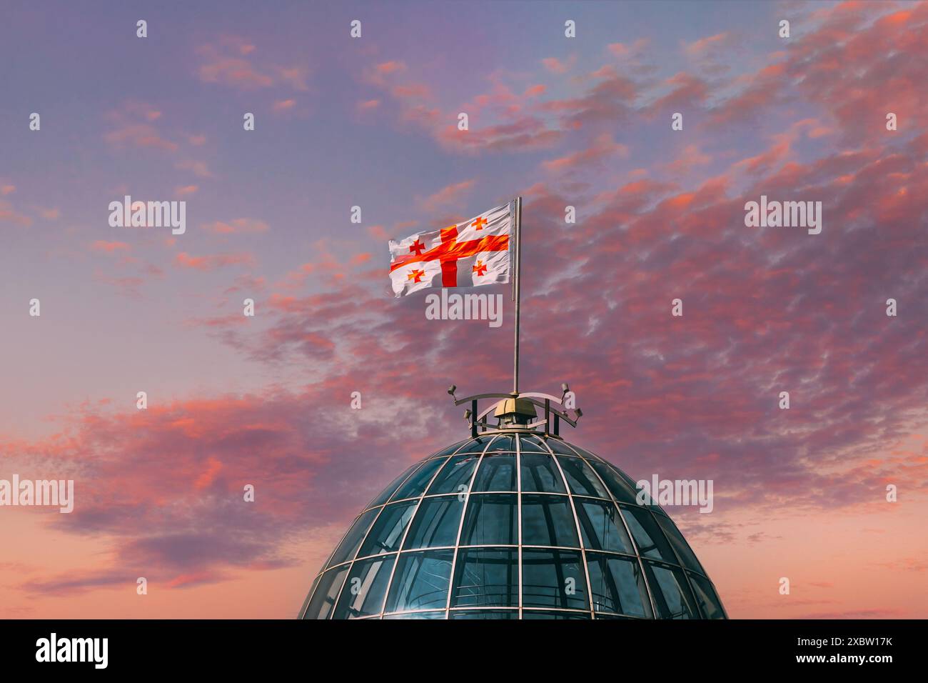Tbilisi, Georgia. Flag Of Georgia, Five Cross Flag, Waving On Flagpole ...