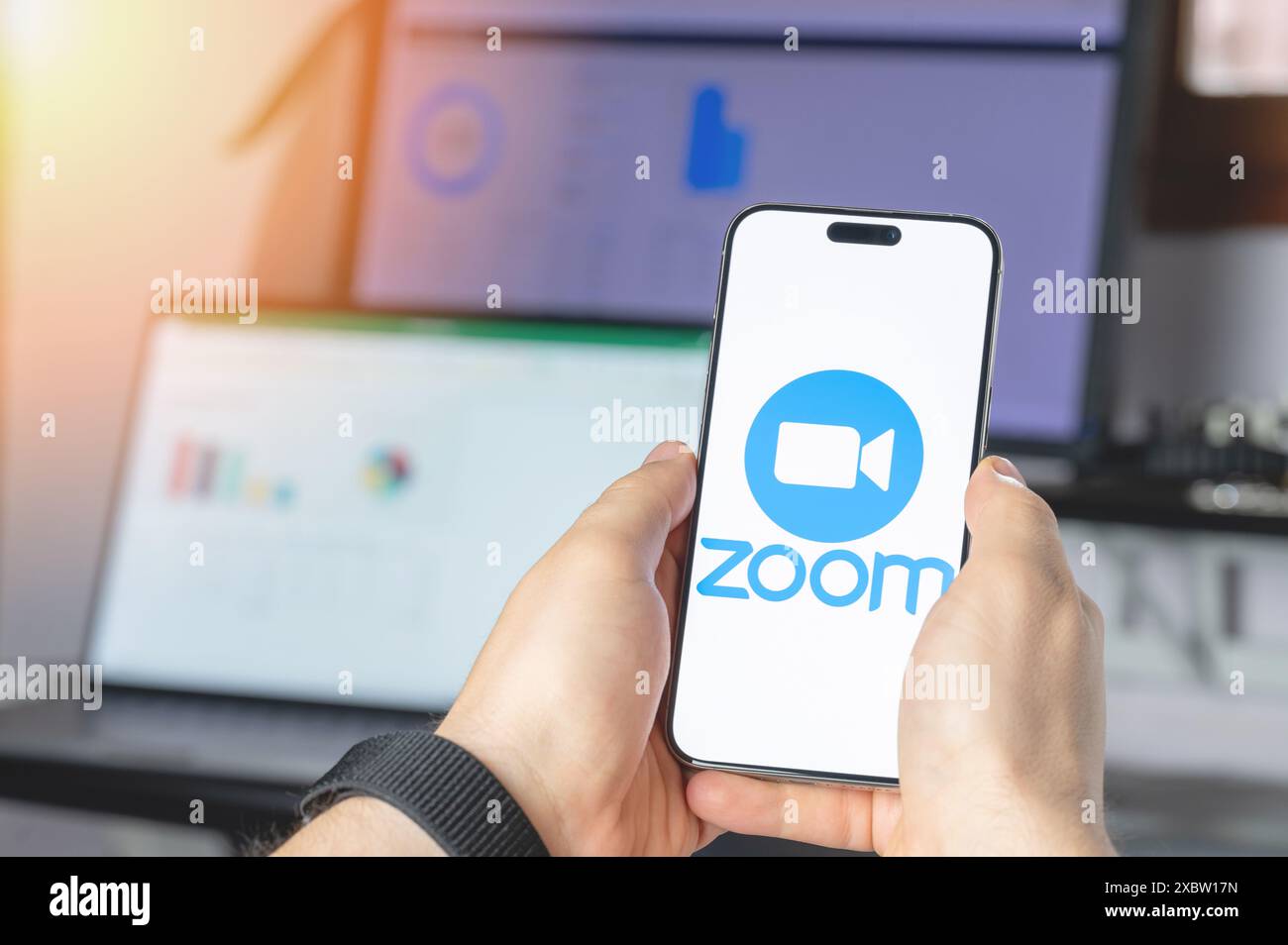 New York, USA - June 6, 2024: Zoom service on smartphone screen in ...