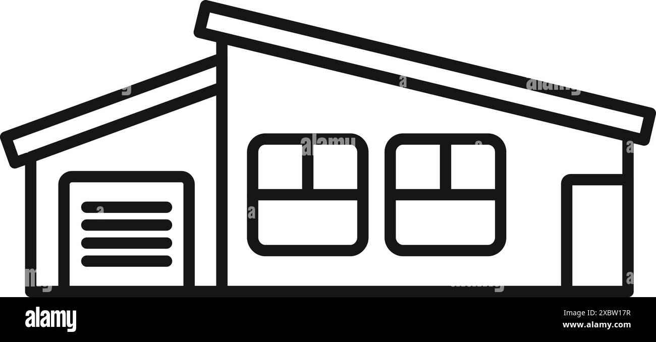Simple line drawing of a modern house featuring a garage for car ...