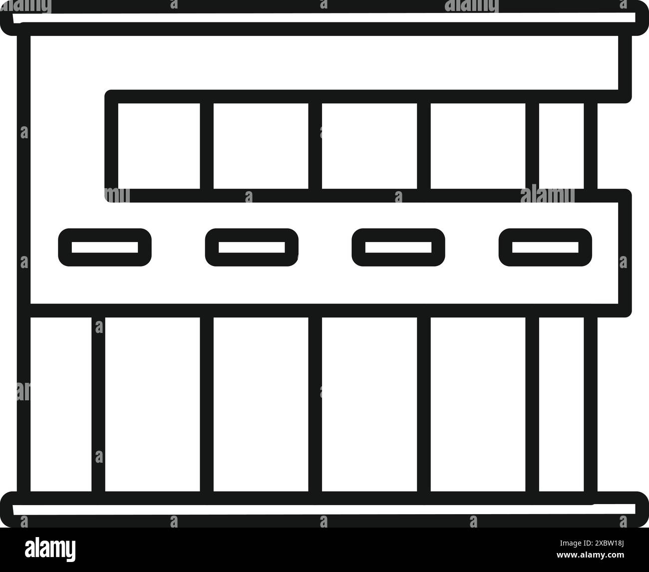 Modern building facade featuring large windows and geometric shapes ...
