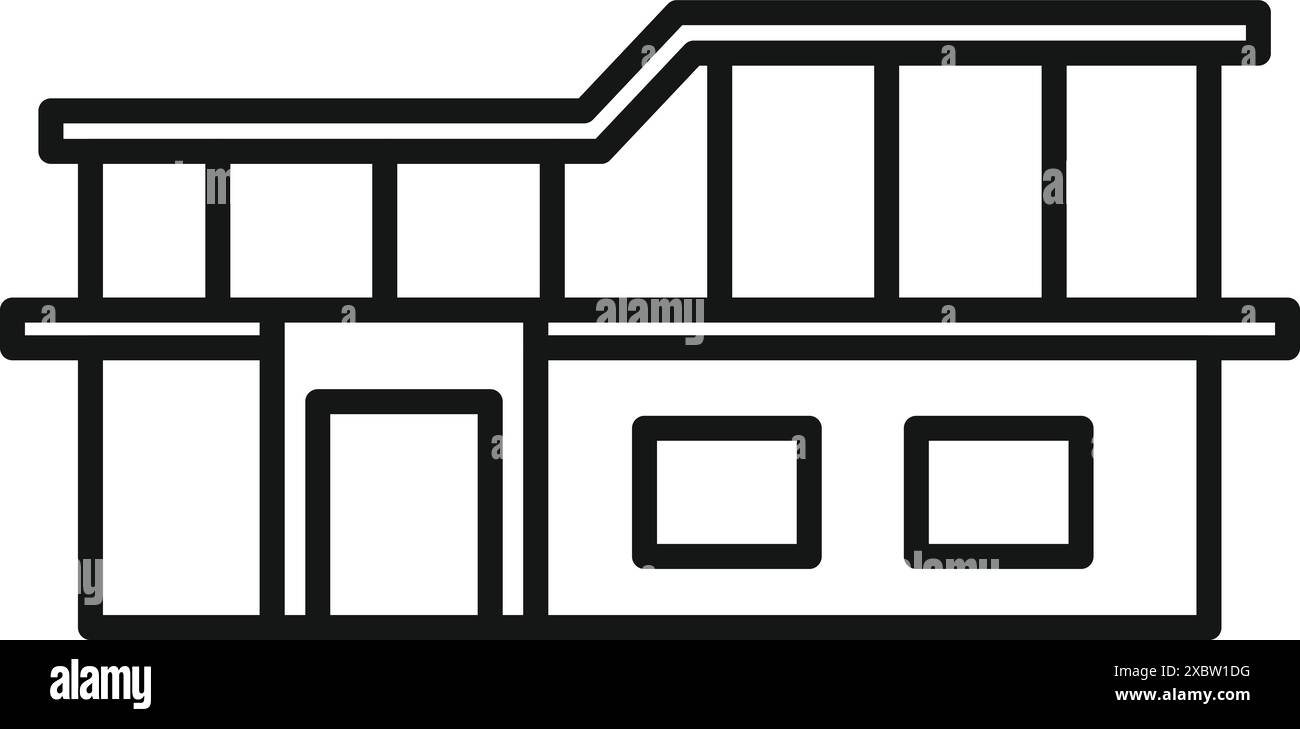 Simple black and white icon of a modern two storey house with balcony ...