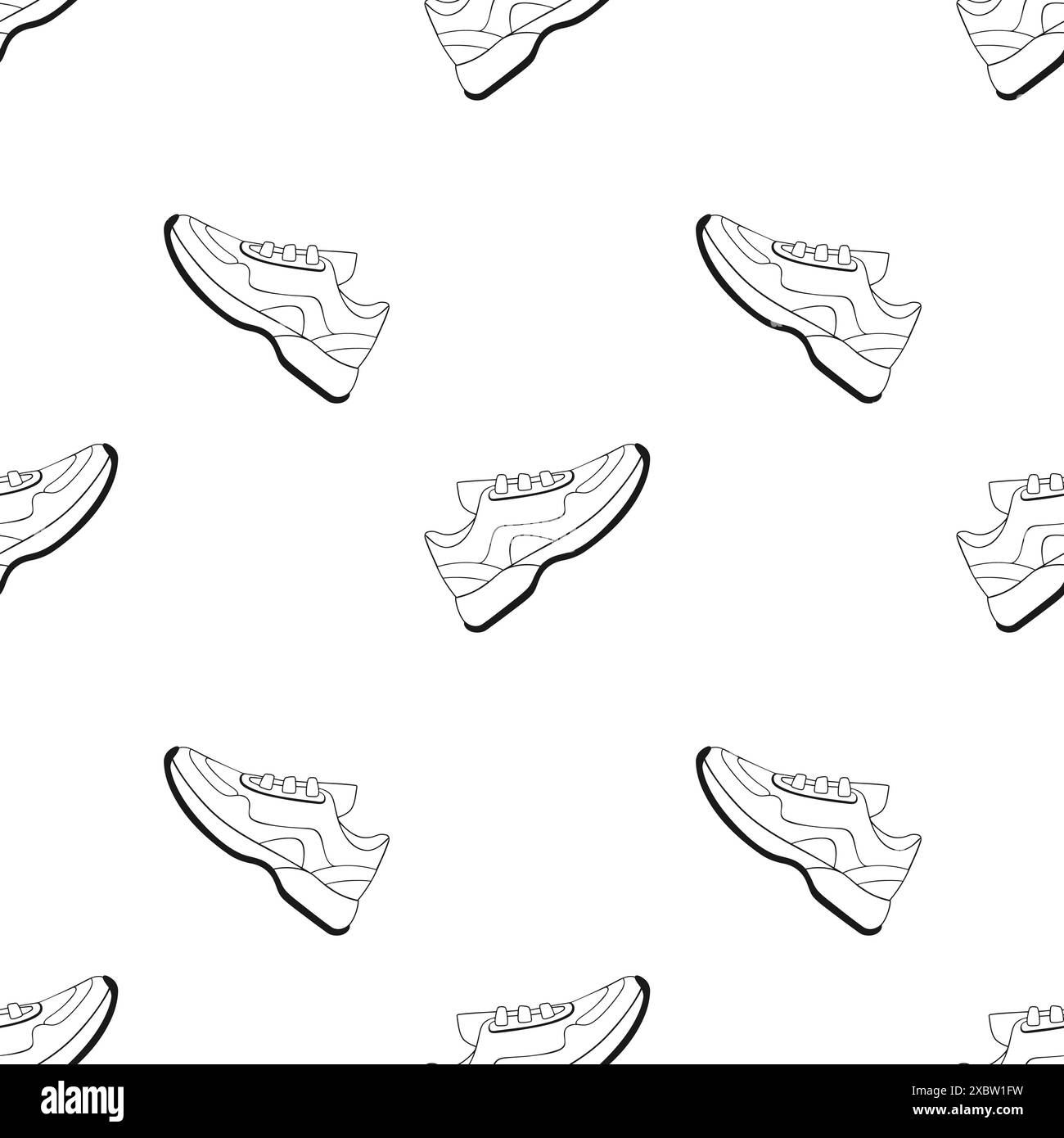 Sneakers pattern, hand drawn doodling contour sketch, on white ...