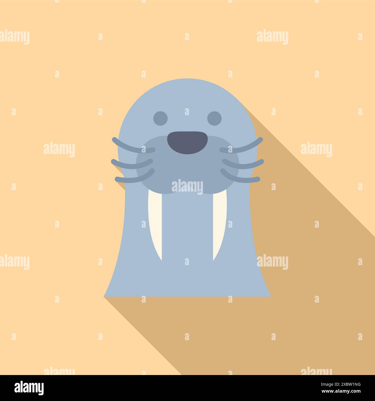 Cartoon walrus head with big white tusks smiling on a light orange ...