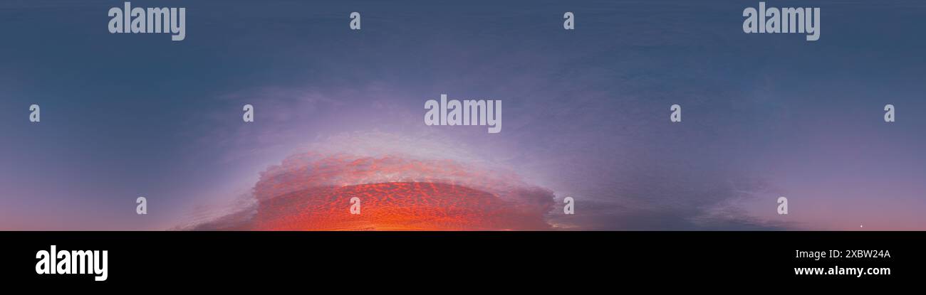 Red burning sunset sky panorama with Cumulus clouds. Seamless hdr 360 ...