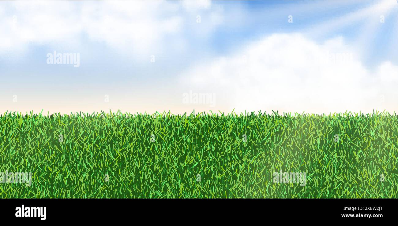 Summer or spring landscape background. Green grass meadow and blue ...