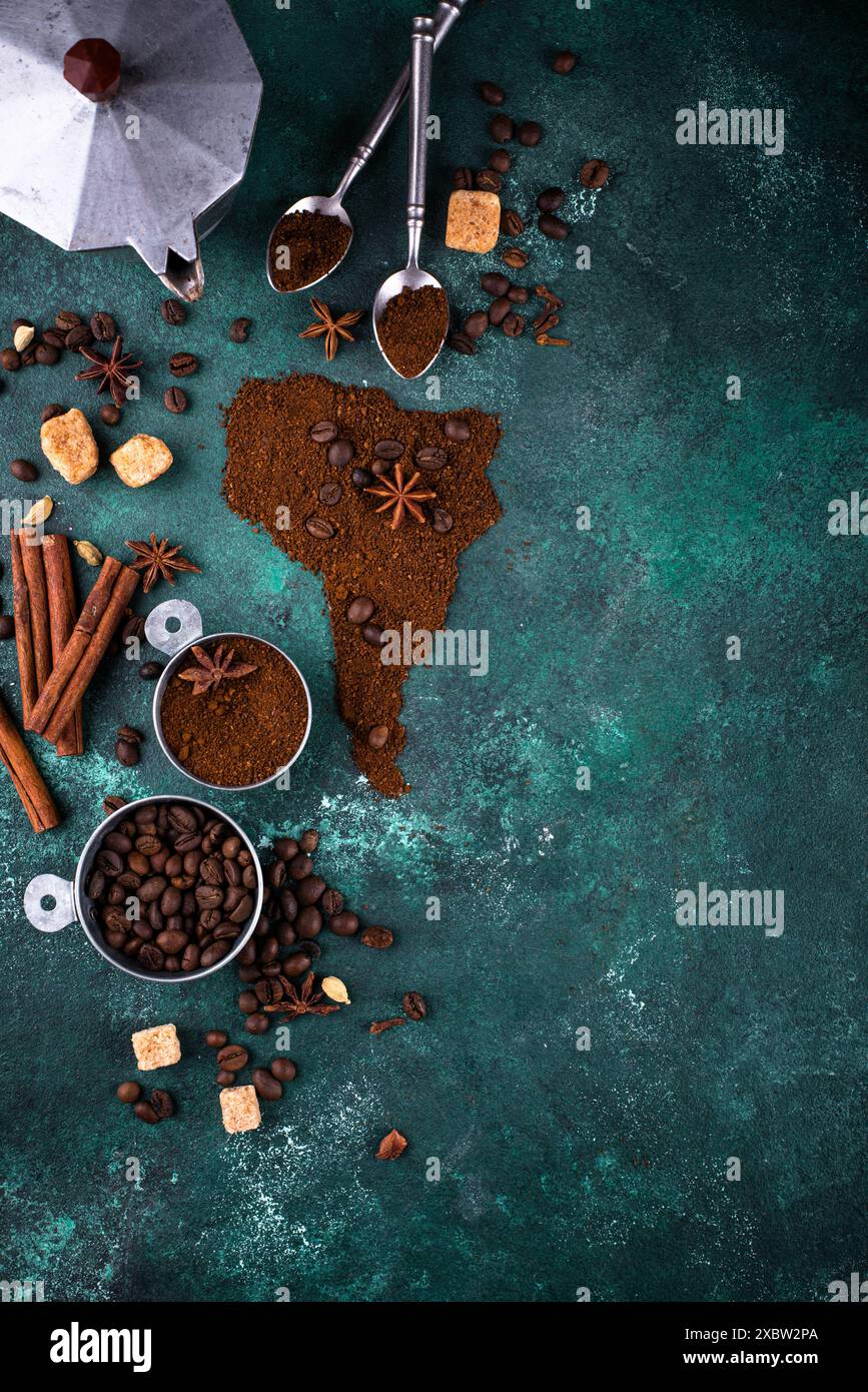 Grounded coffee and beans from South America Stock Photo - Alamy